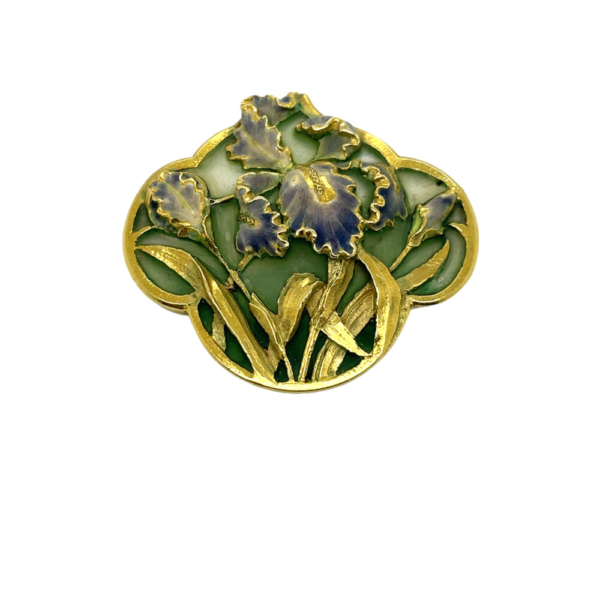 Art Nouveau French 18k Yellow Gold Enamel Iris Brooch - Attos Antique ...