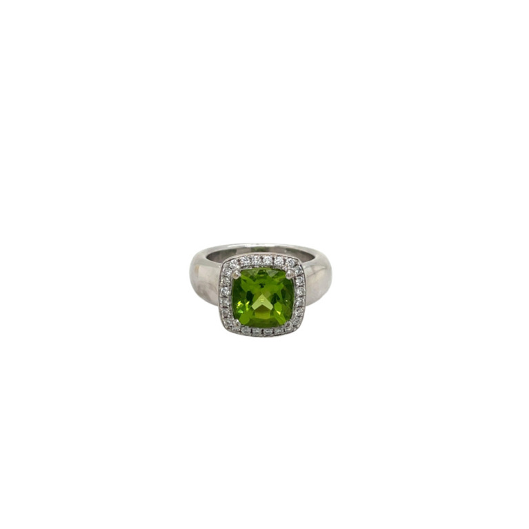 18K White Gold Peridot and Diamond Ring - Attos Antique & Estate Jewelry