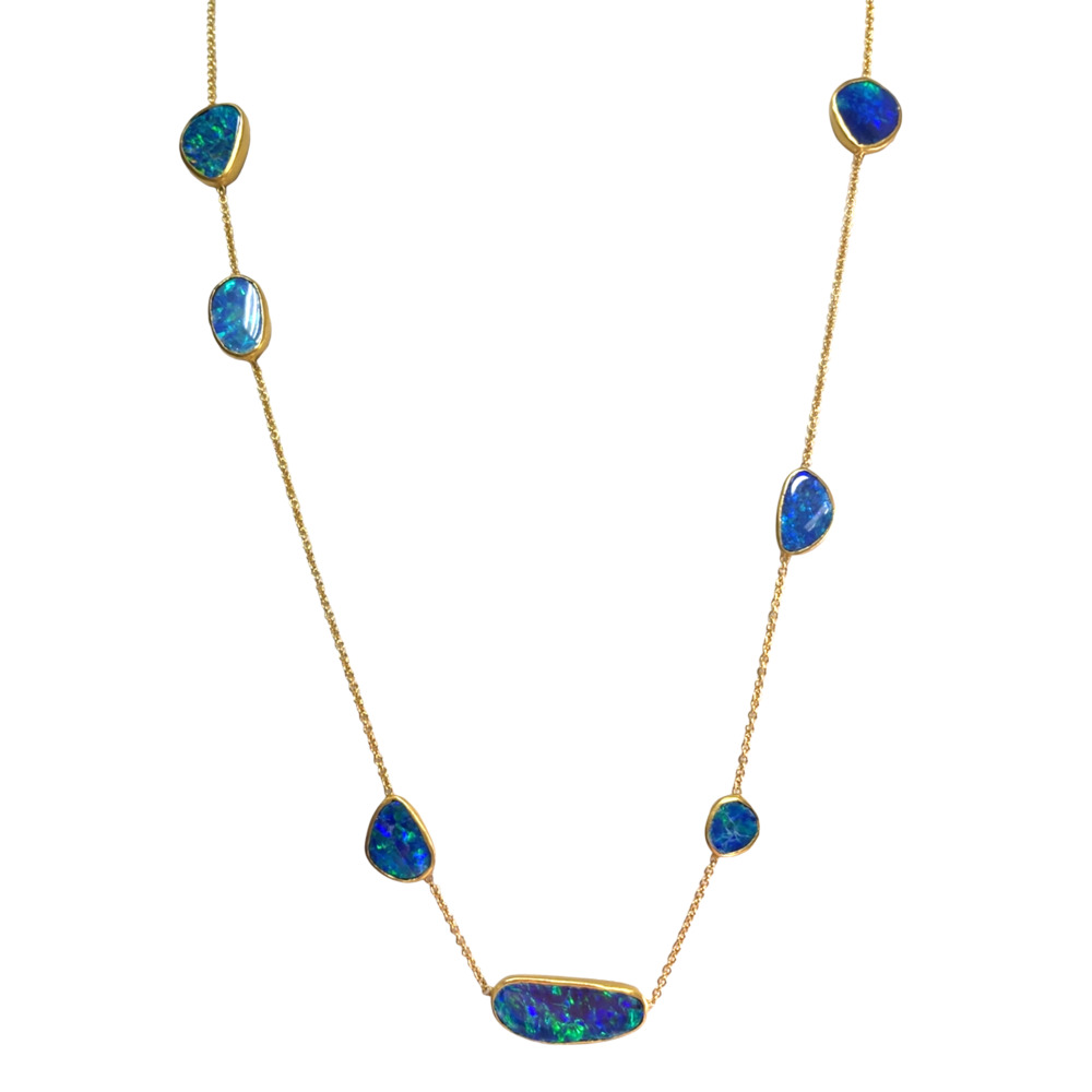 18K Yellow Gold Opal Chain - Attos Antique & Estate Jewelry